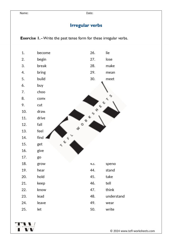 irregular verbs - tefl-worksheets.com