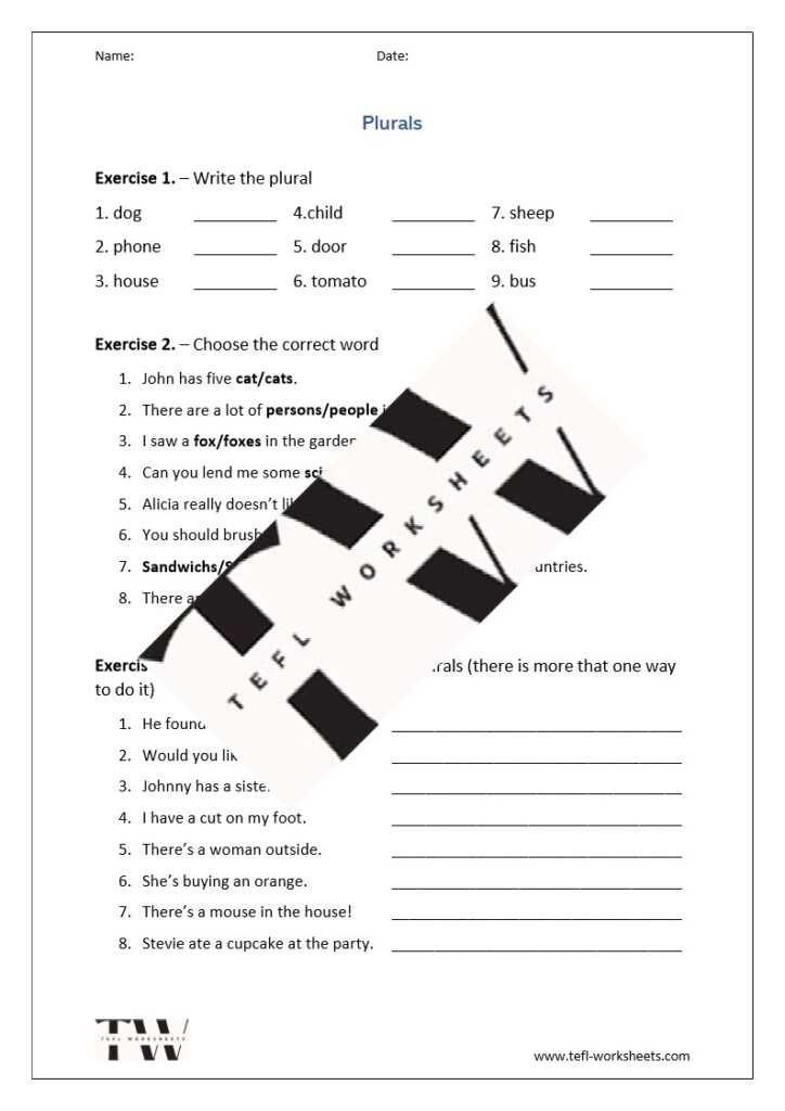 plurals - tefl-worksheets.com
