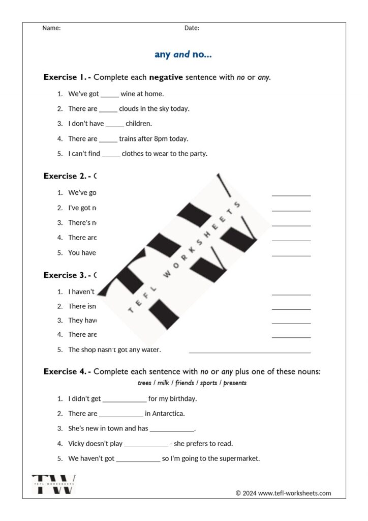 any and no - tefl-worksheets.com