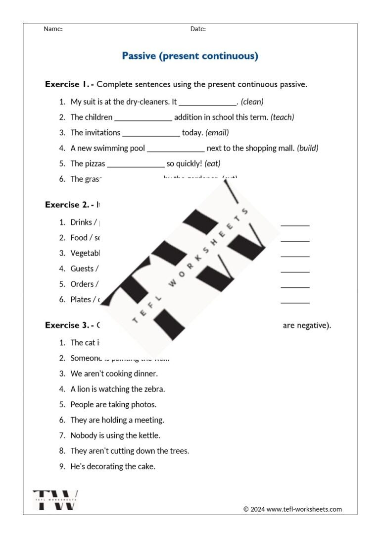 passive (present continuous tense) - tefl-worksheets.com