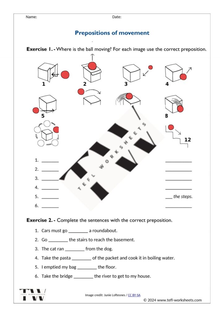 prepositions of movement - tefl-worksheets.com
